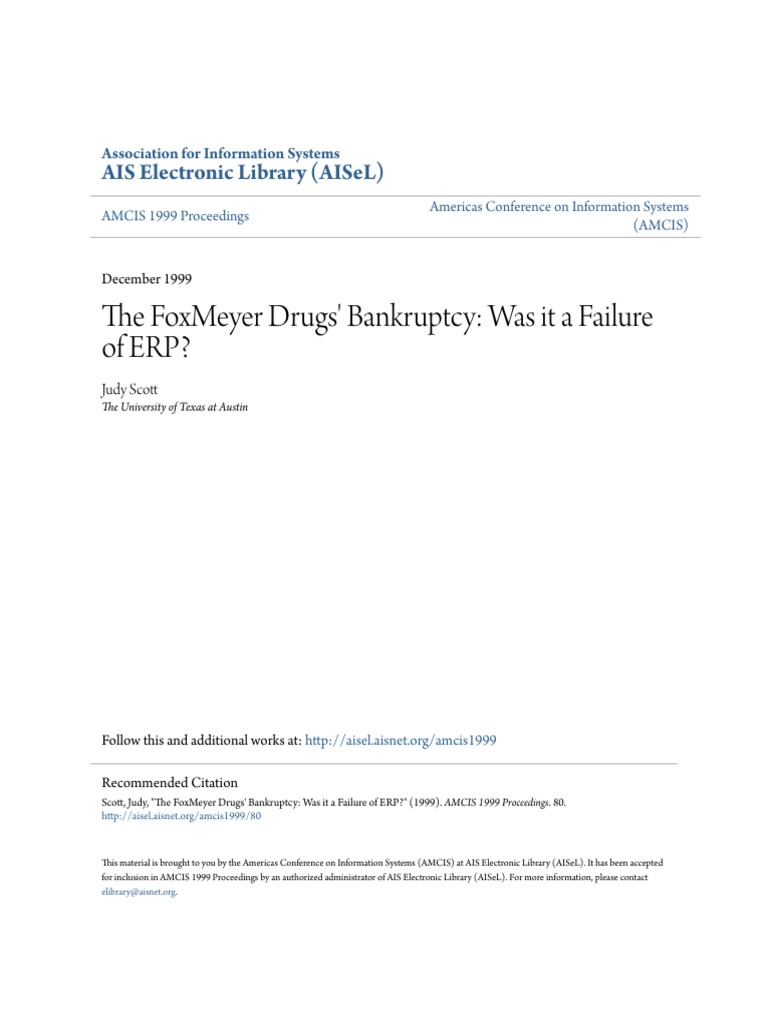 The FoxMeyer Drugs Bankruptcy - Was It A Failure of ERP | PDF | Risk ...
