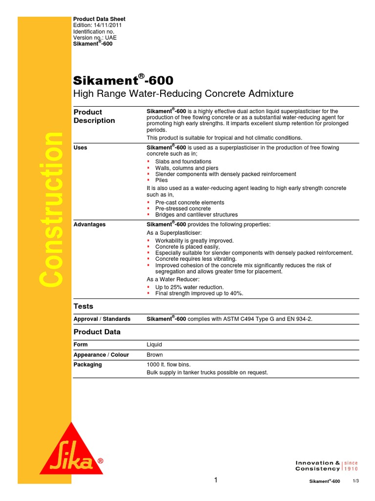 Sikament® 600 | PDF | Concrete | Materials