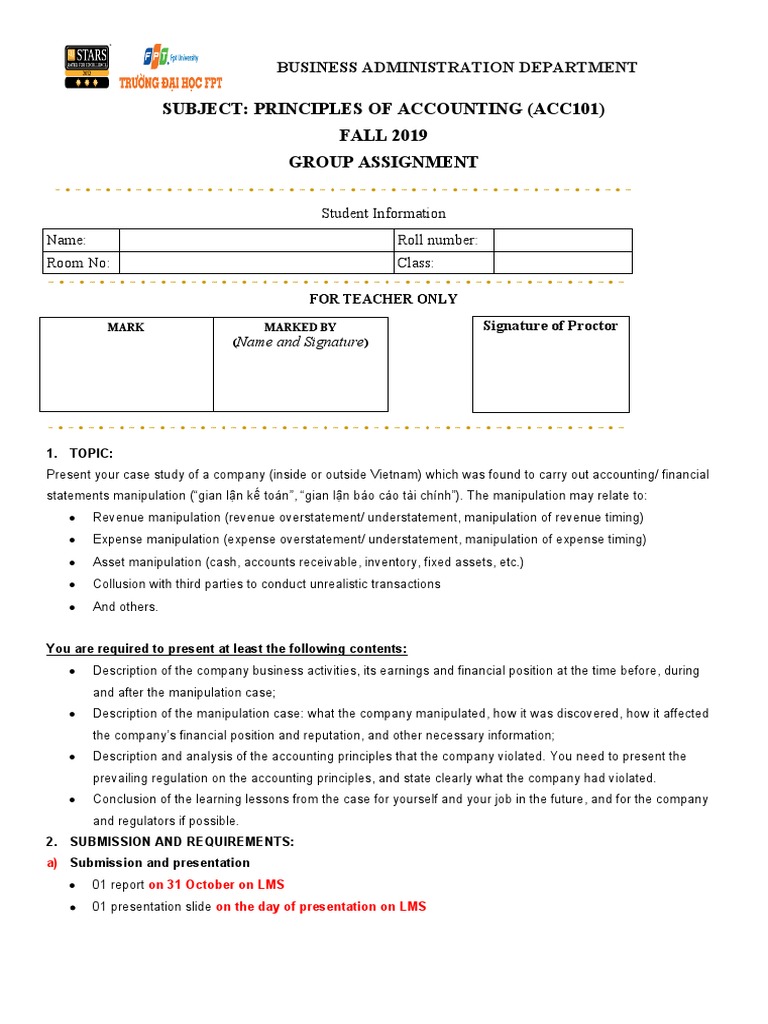 Subject: Principles of Accounting (Acc101) FALL 2019 Group Assignment | Download Free PDF ...