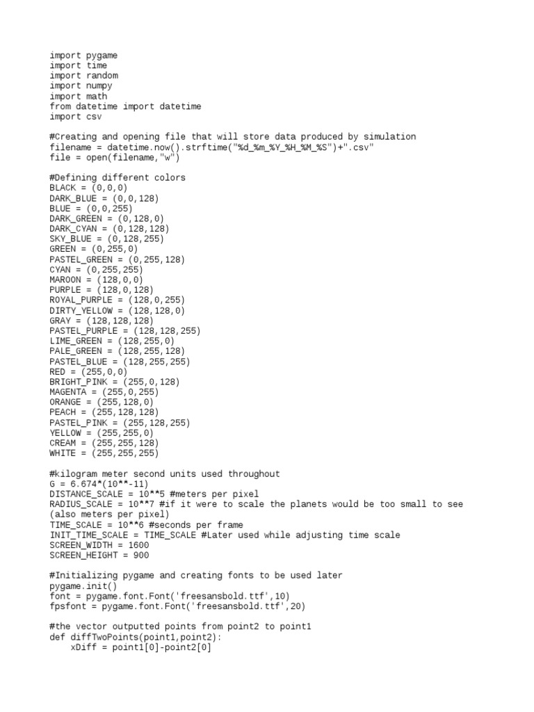 N-Body Simulation in Python with Pygame | PDF | Color | Frame Rate