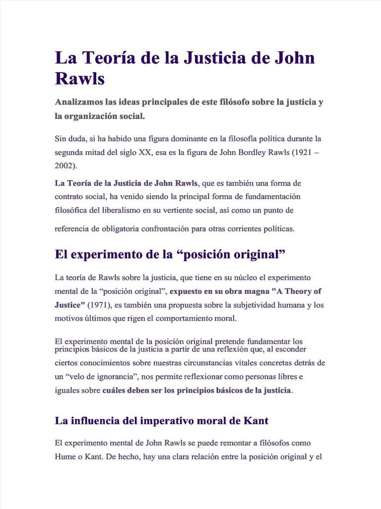 Teoría de la Justicia de John Rawls | PDF | John Rawls | Theodor W. Adorno