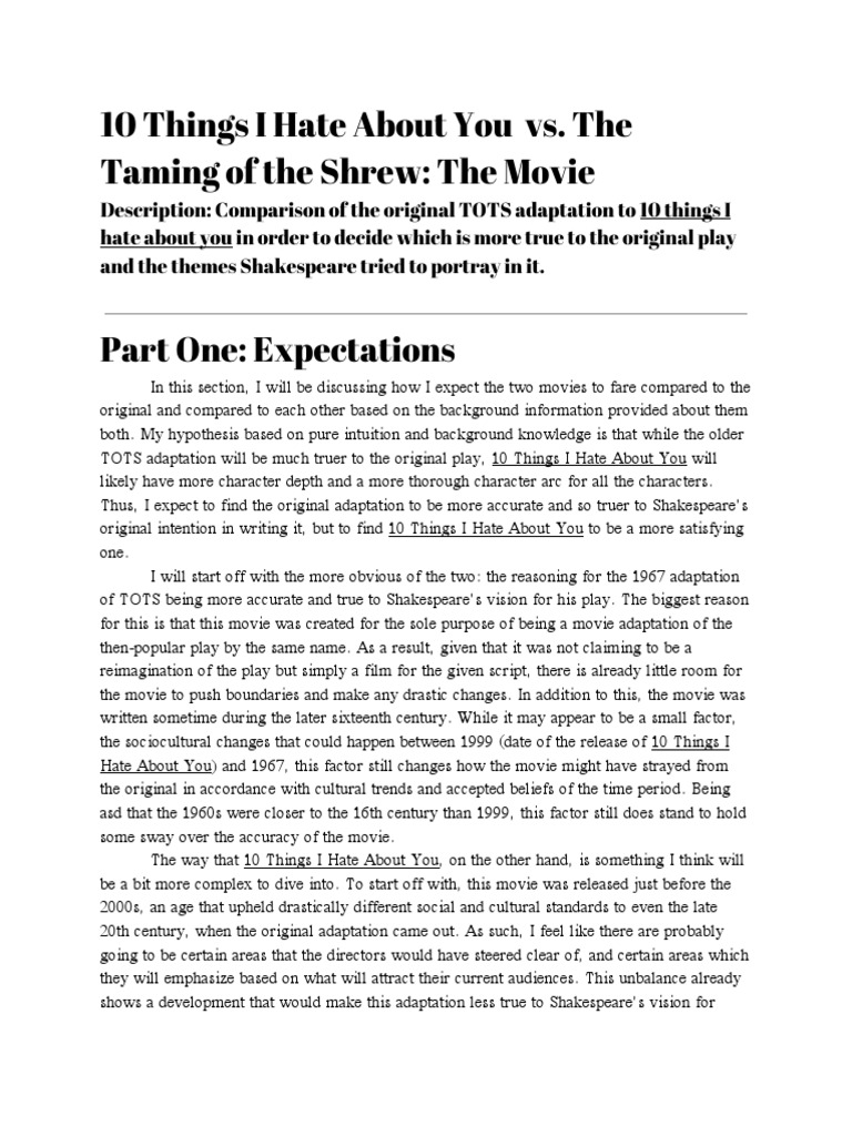 10 Things I Hate About You vs. The Taming of The Shrew: The Movie | PDF