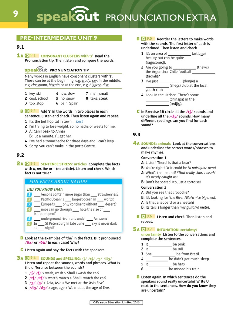 Pronunciation Extra: Pre-Intermediate Unit 9 | PDF | Phonology | Symbols