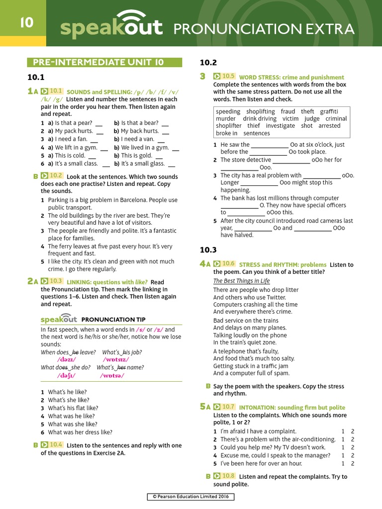 Pronunciation Extra: Pre-Intermediate Unit 10 | PDF | Violence