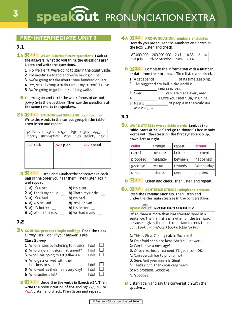 Pronunciation Extra: Pre-Intermediate Unit 3 | PDF | Human ...