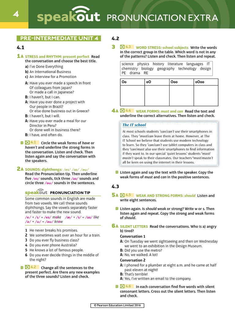 Pronunciation Extra: Pre-Intermediate Unit 4 | PDF | Languages ...