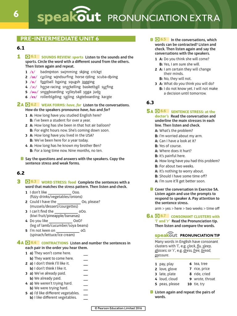 Pronunciation Extra: Pre-Intermediate Unit 6 | PDF