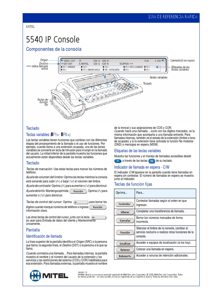 Manual de Usuario Mitel 5540 IP Console | PDF | Tecnología de ...