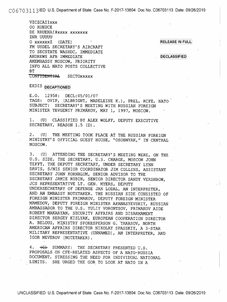 05.01 - Memcon Secretary - Primakov | PDF | Nato | International Relations