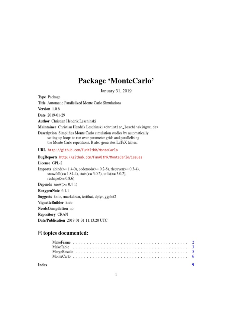 Package Montecarlo': R Topics Documented | PDF | Matrix (Mathematics) | Parameter (Computer ...
