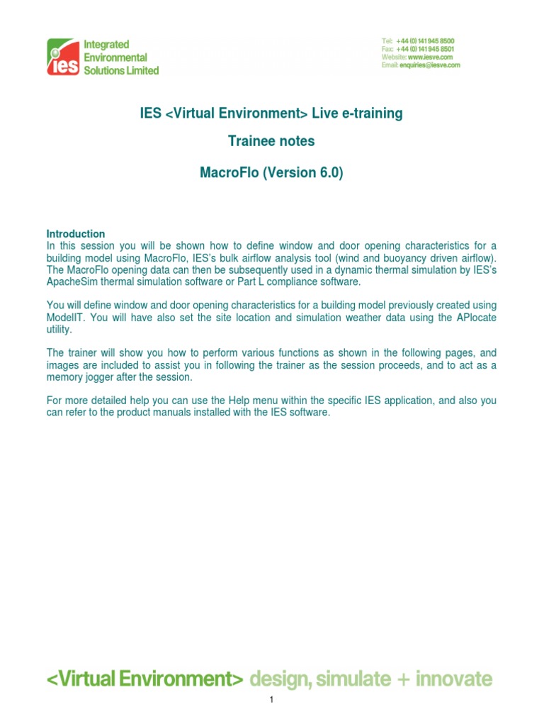 Ies Live E-Training Trainee Notes Macroflo (Version 6.0) | PDF ...