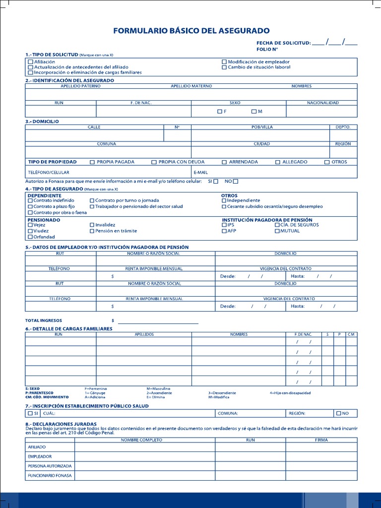 Formulario Basico Asegurado-Afiliacion-FONASA | PDF