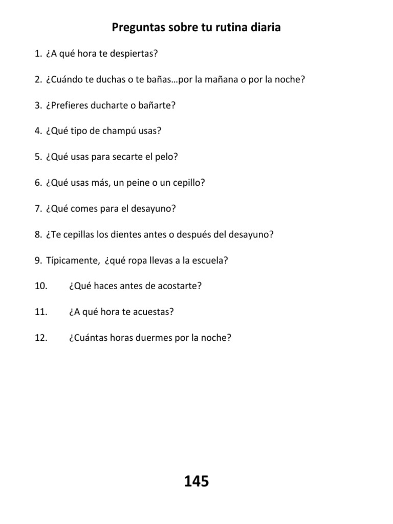 La Rutina Diaria Preguntas PDF | PDF | Relaciones personales, crianza y ...