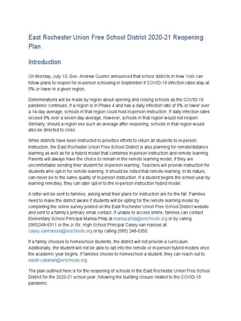 ERUFSD Reopening Plan 2020 | PDF | Hand Washing | Hygiene