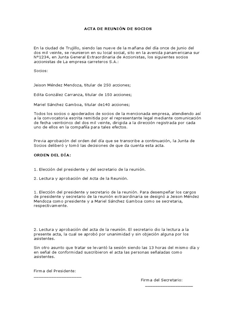 Ejemplo-De-Acta-De-Reunion-De-Socios 25 07 | PDF
