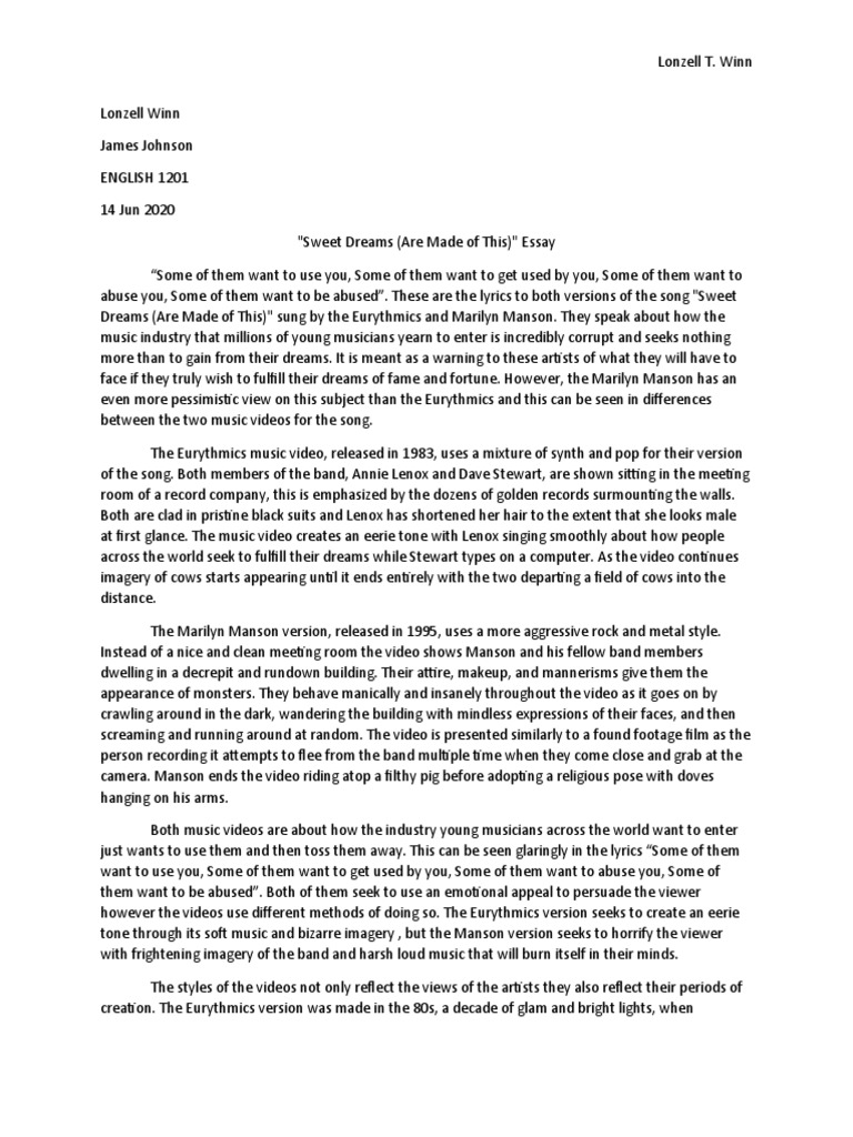 Sweet Dreams Essay | PDF | Entertainment (General)