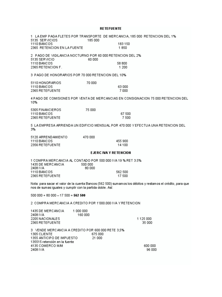 Retefuente Ejercicios | PDF | Servicios financieros | Economias