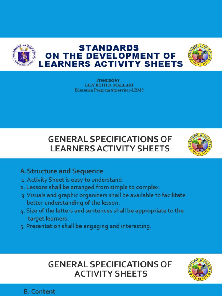 Standards On The Development of Learners Activity Sheets | PDF ...