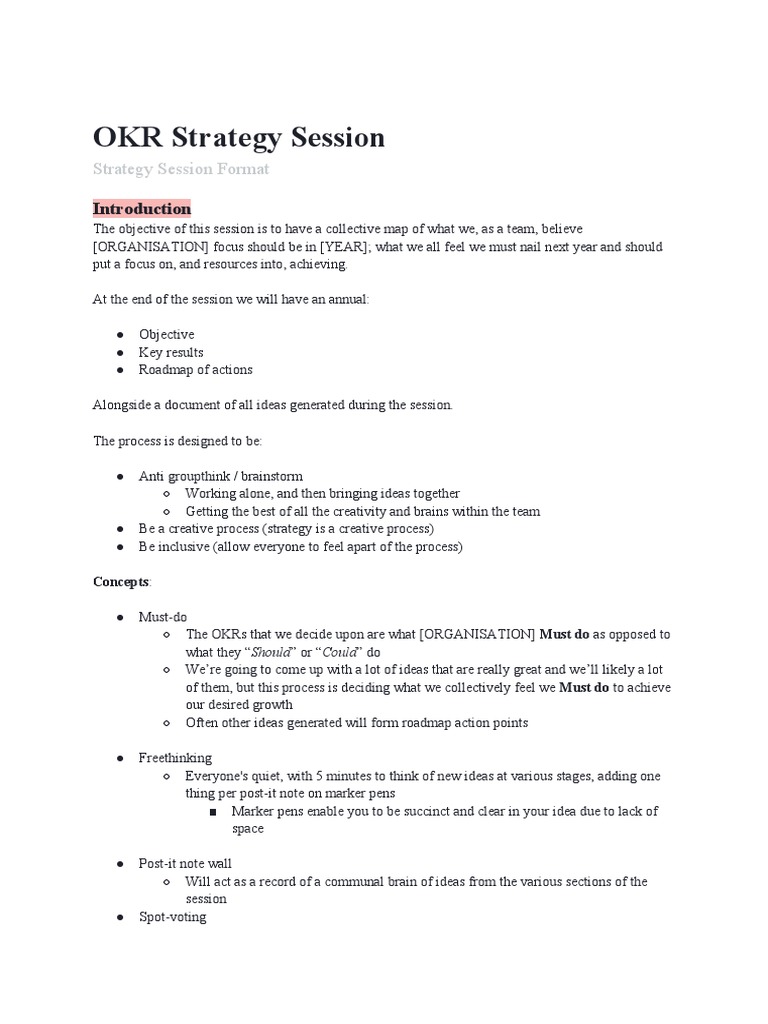 OKR Strategy Session Outline | PDF | Cognition | Cognitive Science