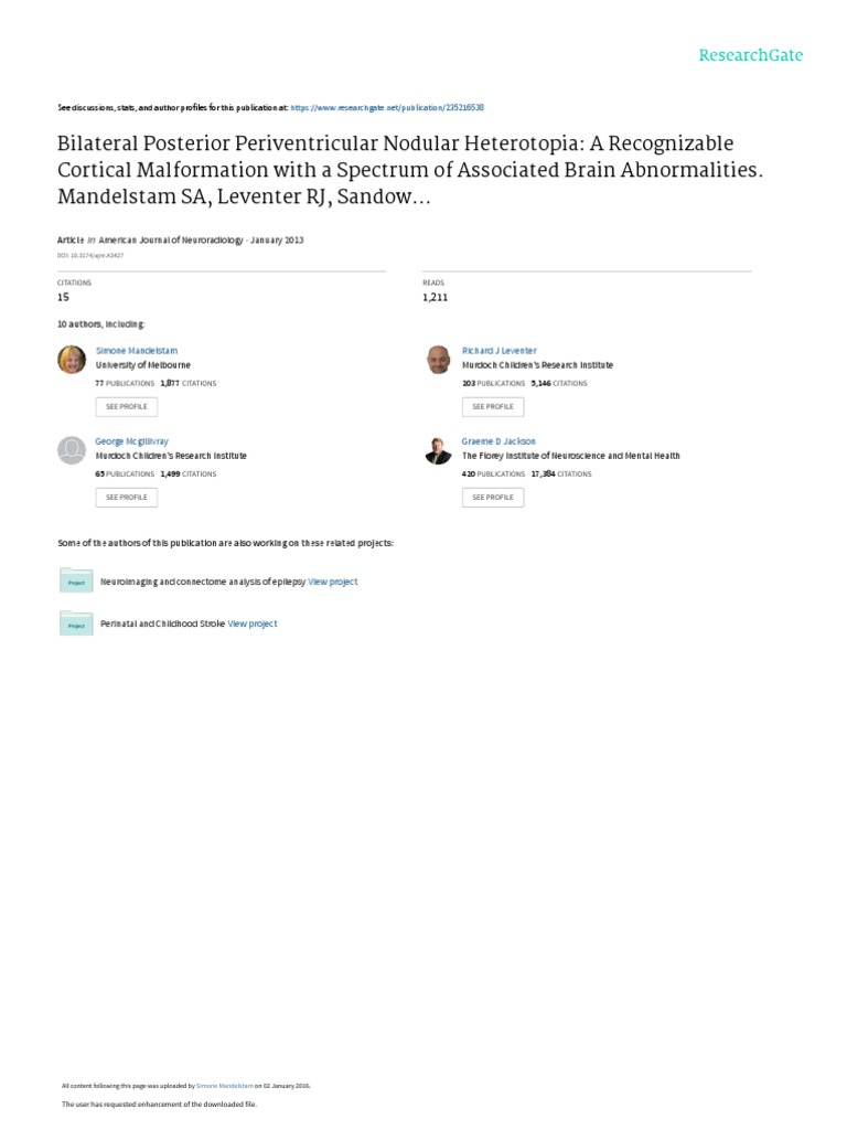 Bilateral Posterior Heterotopia Study | PDF | Corpus Callosum ...