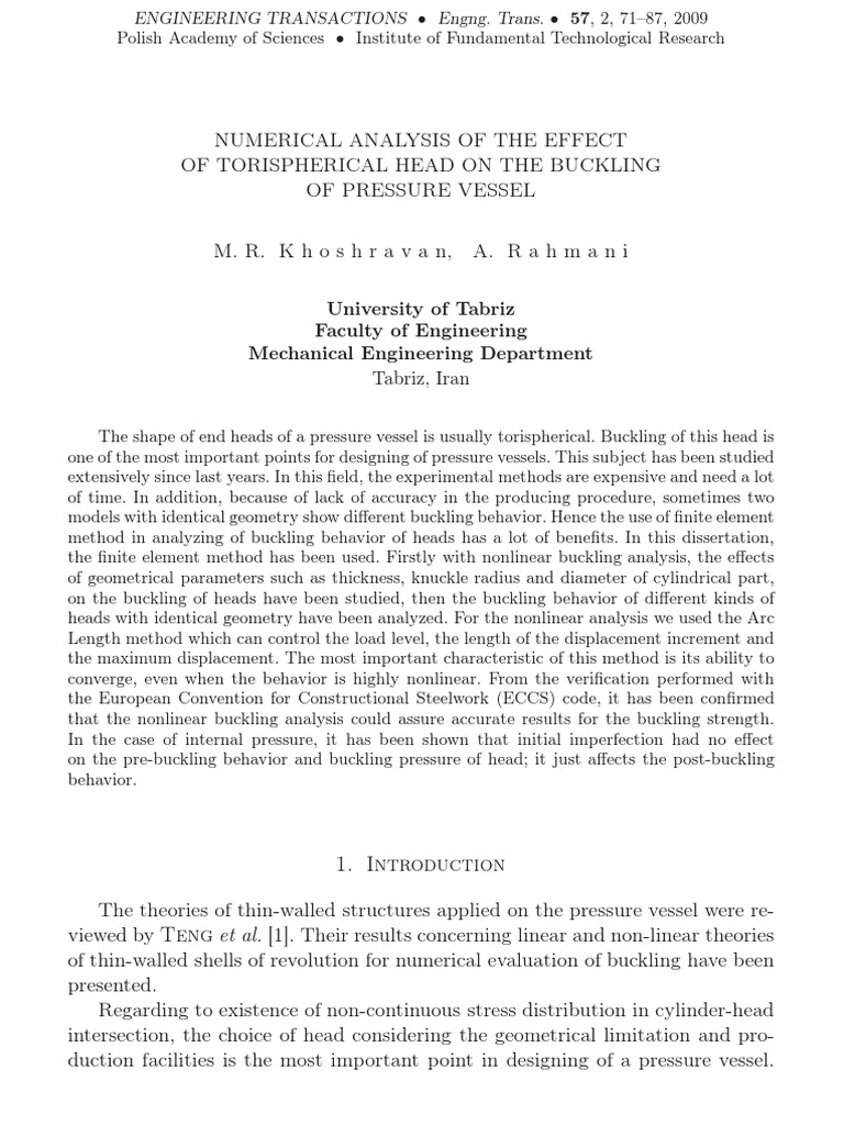 Numerical Analysis of The Effect of Torispherical Head On The Buckling ...
