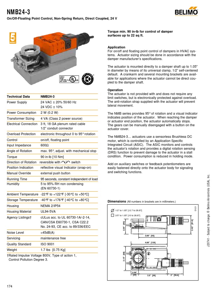 On/Off-Floating Point Control, Non-Spring Return, Direct Coupled, 24 V ...
