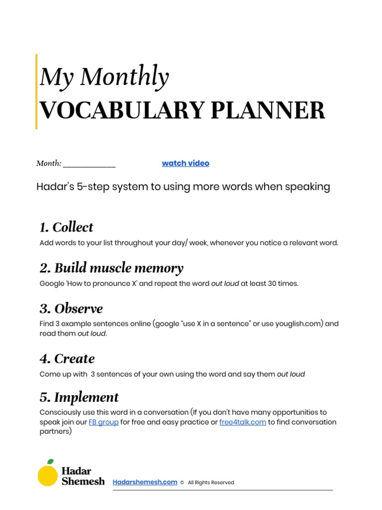 My Monthly: Vocabulary Planner | PDF