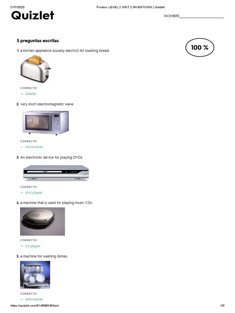 Prueba - LEVEL 2 UNIT 2 INVENTIONS - Quizlet PDF | PDF | Home Appliance ...
