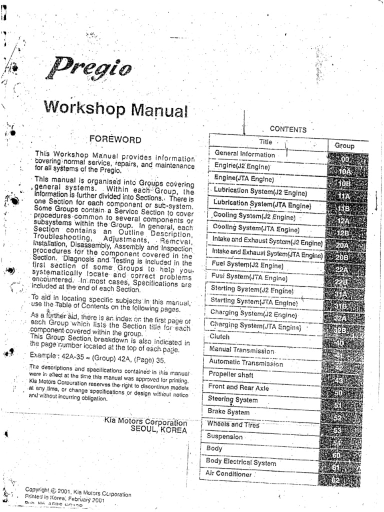 KIA Pregio Besta | PDF