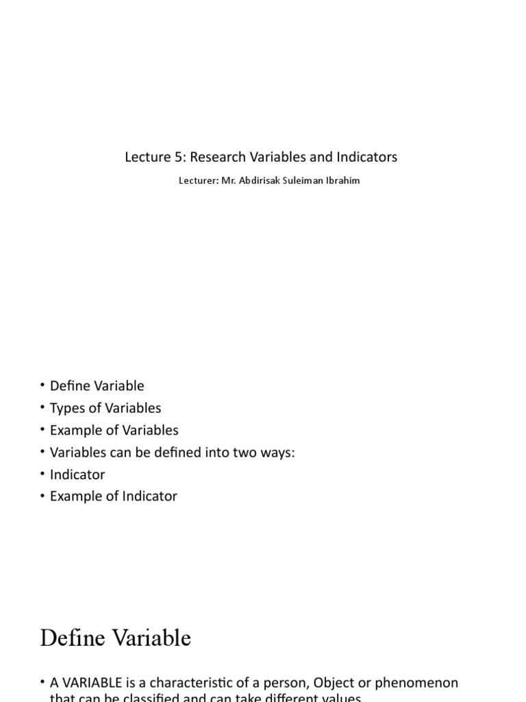 Lec 5 Variables and Indicators | PDF | Dependent And Independent ...