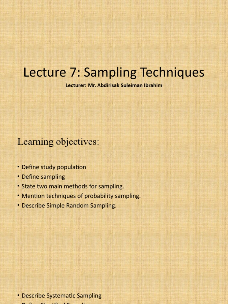Lec 7 Sampling Techniques | PDF | Sampling (Statistics) | Data Collection