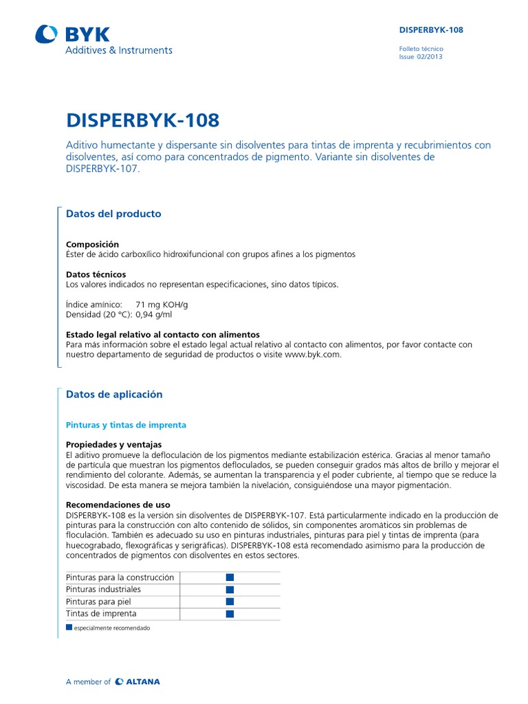TDS Disperbyk-108 Es | PDF | Pigmento | Sustancias químicas