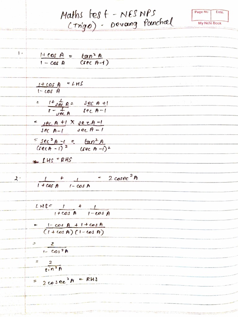 Trigonometric Identities Notes | PDF