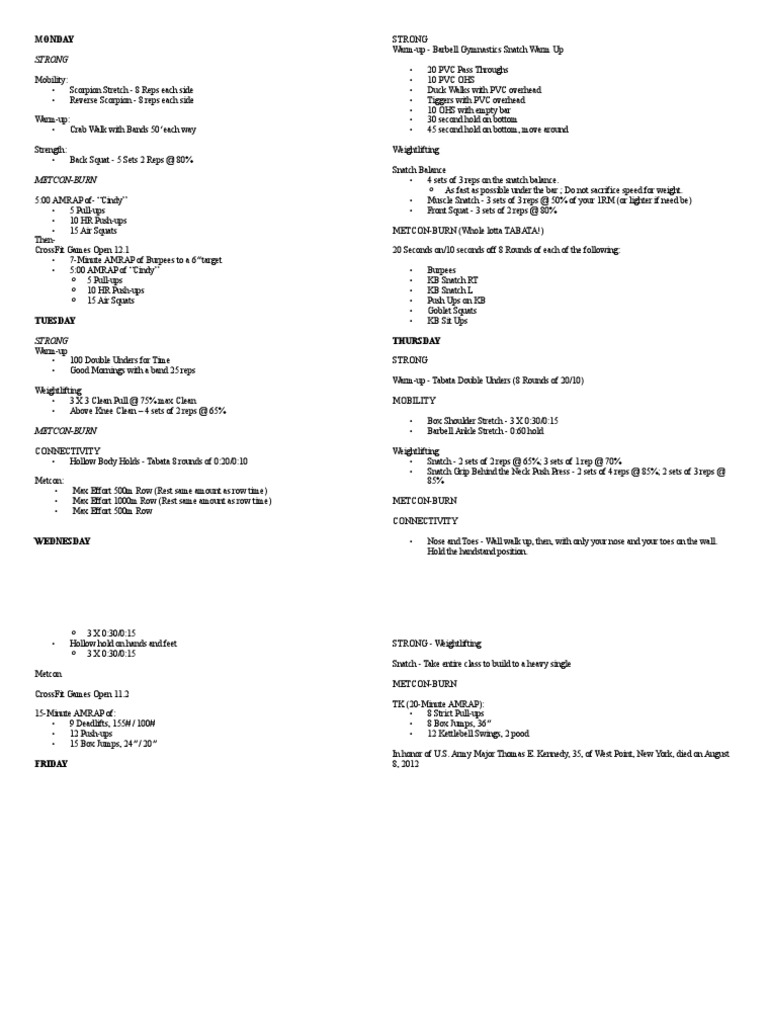 CrossFit Weekly Workout Template | PDF | Weight Training | Hobbies