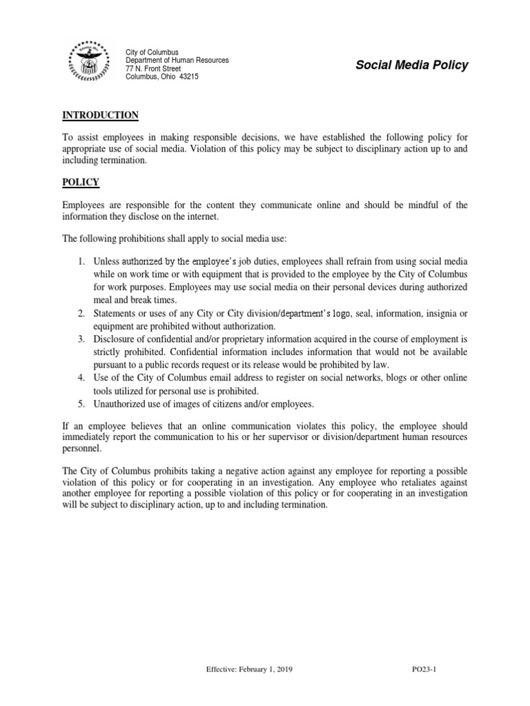 Columbus Social Media Policy Guide | PDF
