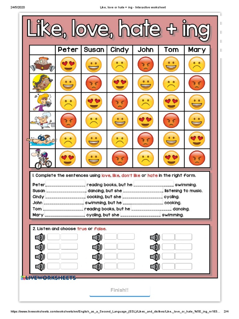 Like, Love or Hate + Ing - Interactive Worksheet | PDF