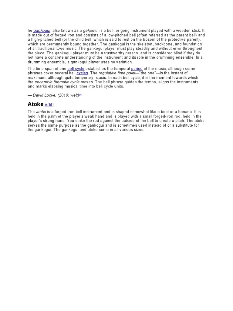 Gankogui and Atoke: Ewe Music Instruments | PDF | Art