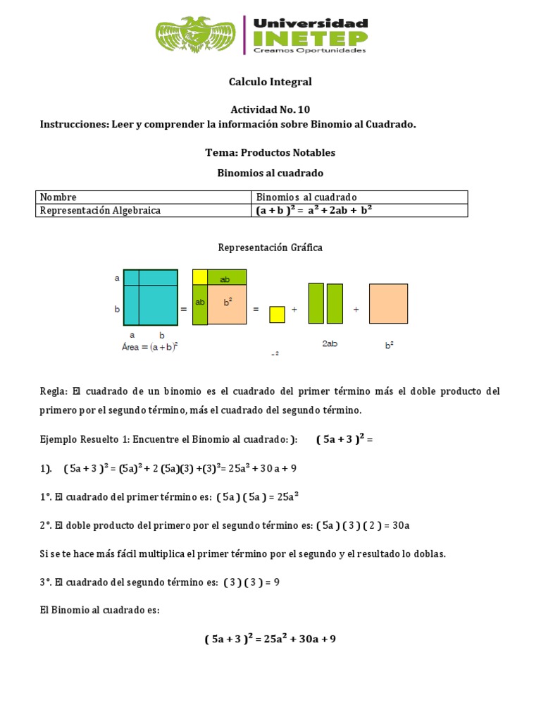ACTIVIDAD 10. Binomios Al Cuadrado PDF | PDF