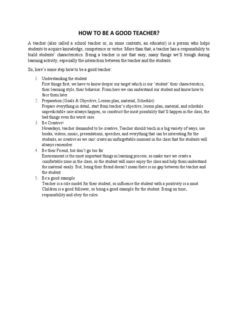 Steps to Being a Good Teacher | PDF