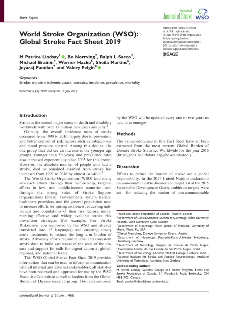 Global Stroke Fact Sheet 2019 | PDF | Stroke | Incidence (Epidemiology)