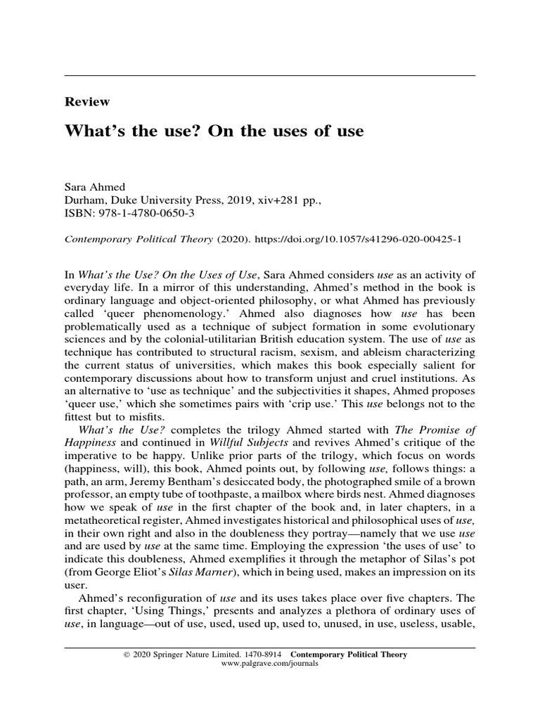 "Sara Ahmed's 'What's the Use?' Review" | PDF | Utilitarianism ...