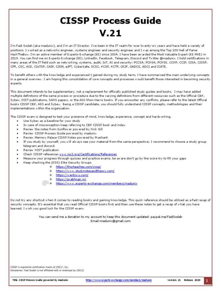 CISSP Process Guide Overview 2020 | PDF | Information Security | Risk ...