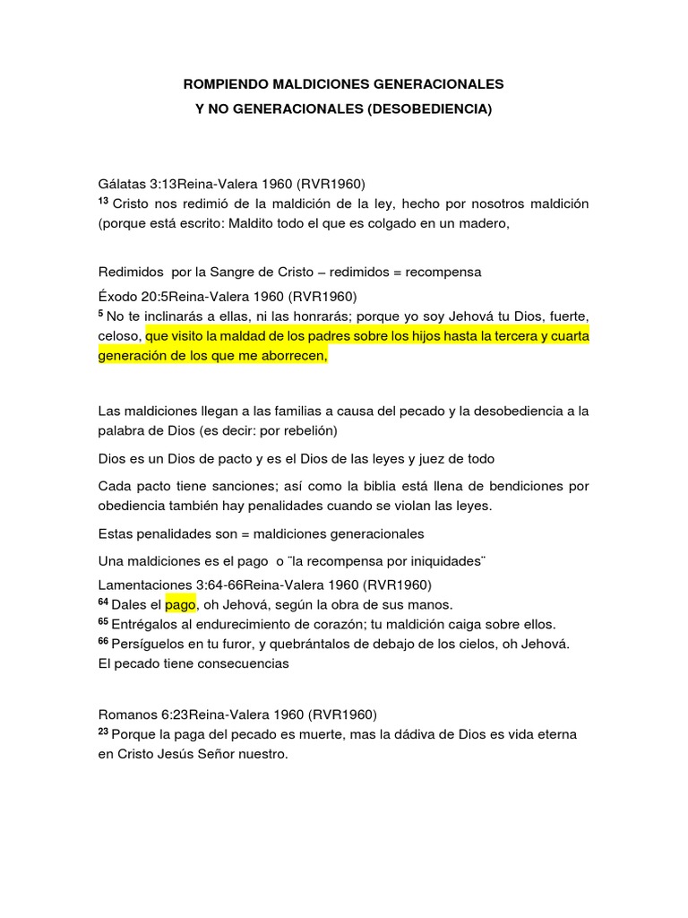 Rompiendo Maldiciones Generacionales Pdf Pecado Cristo Título