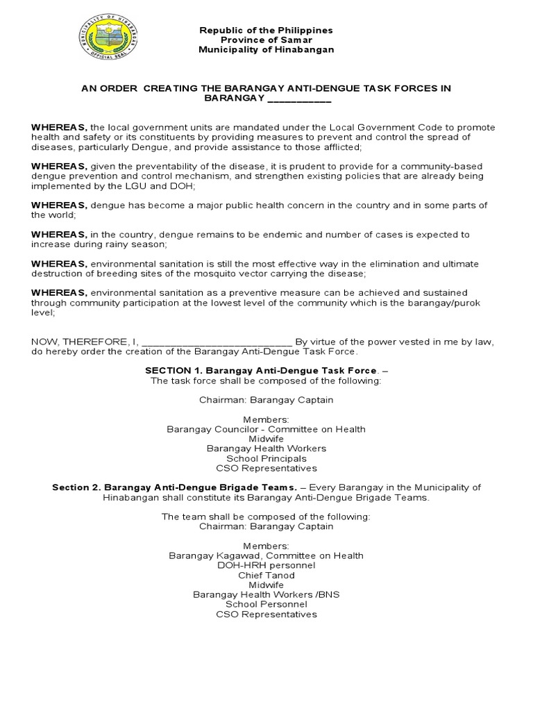 DENGUE-TASK-FORCE-SAMPLE-EO Barangay | PDF | Public Sphere | Government