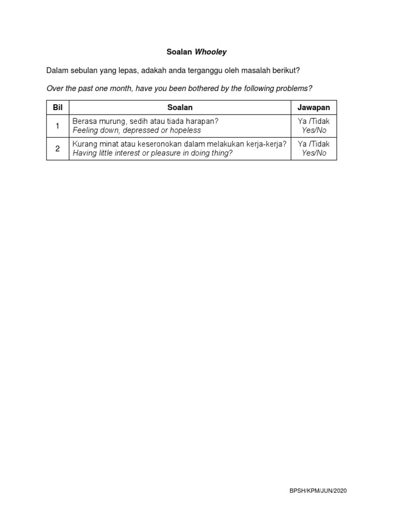 Whooley PHQ9 & GAD7 | PDF