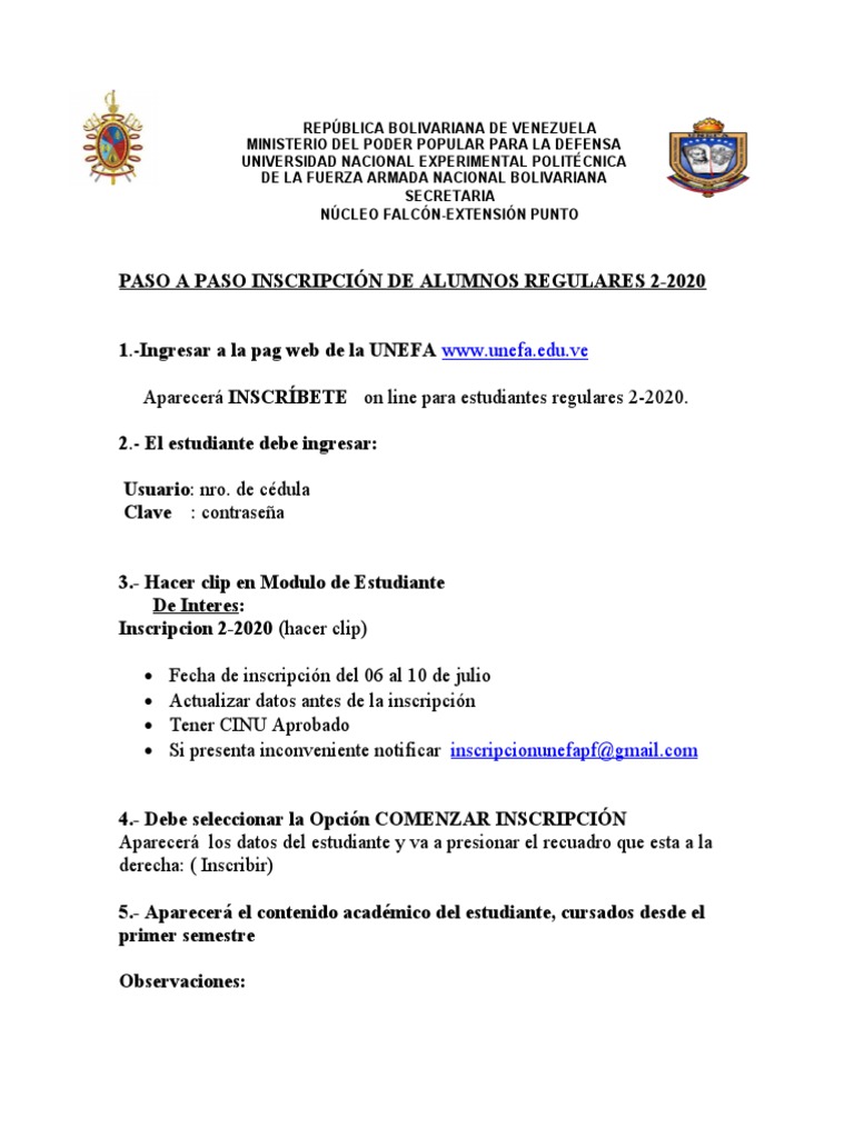 Guía de Inscripción UNEFA 2024 | PDF