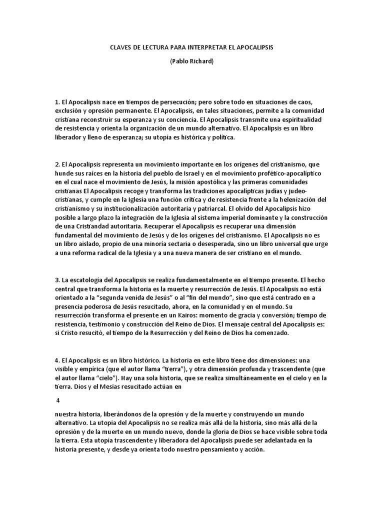 Interpretación Liberadora Del Apocalipsis Pdf Libro De Revelación