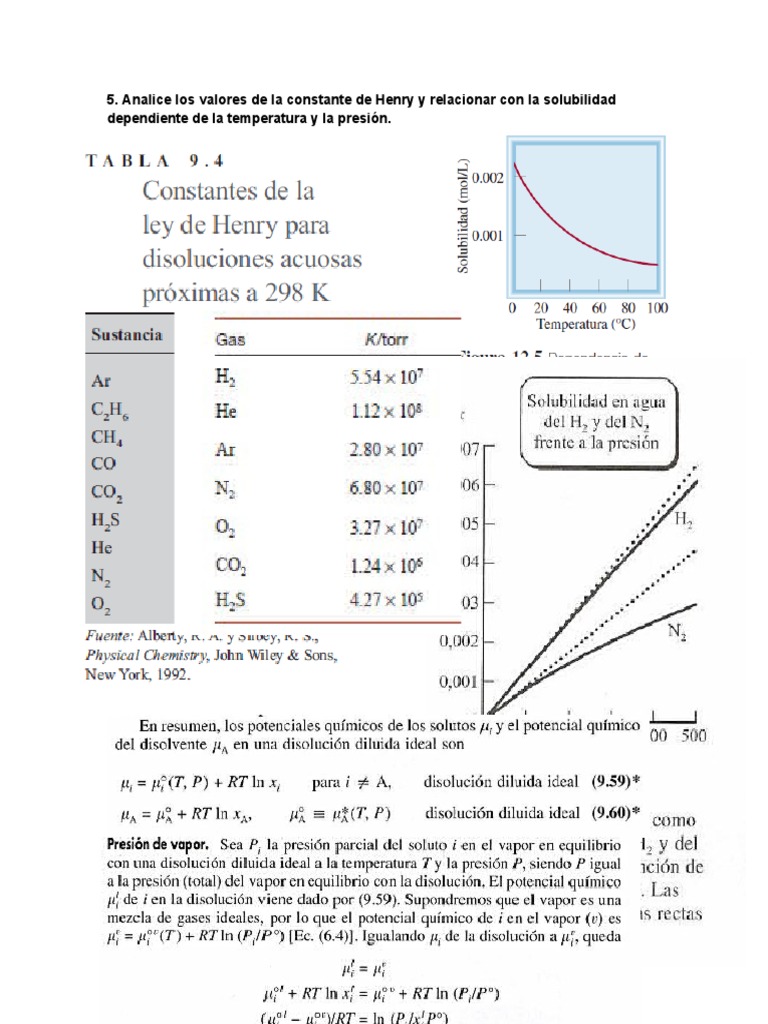 Constante de Henry y Solubilidad | PDF | Gases | Solubilidad
