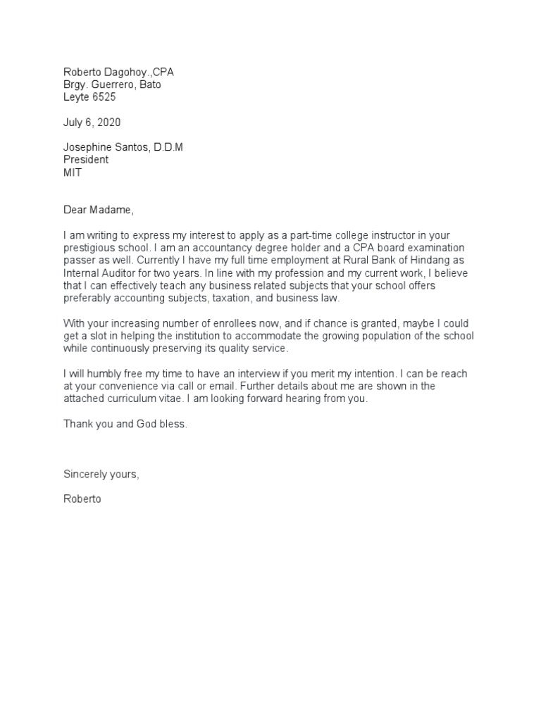 Part Time Application Letter | PDF