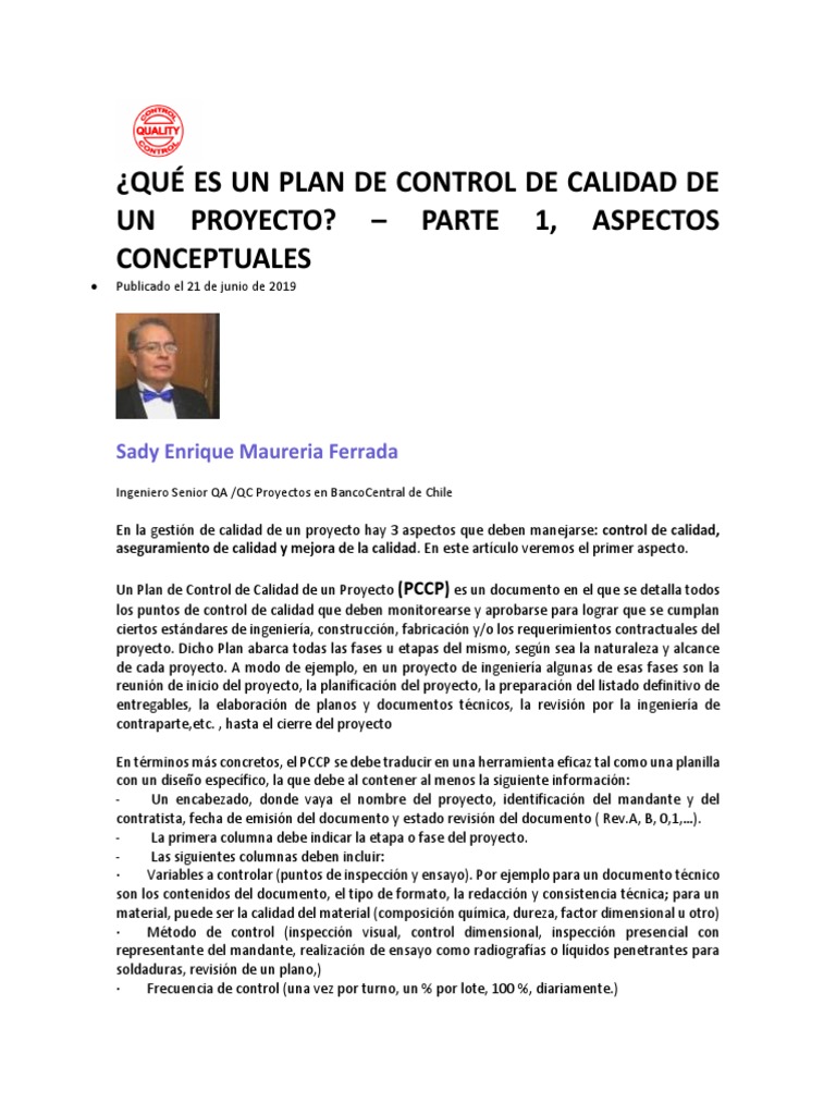 S2.0 - Plan de Control Calidad Articulo | PDF | Diseño | Topografía